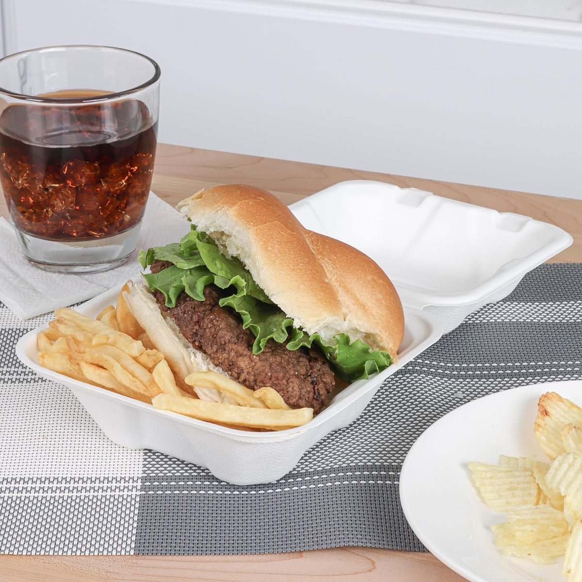 Burger Takeaway Boxes - 125-Pack Clamshell 15x15cm Sugarcane Biodegrad ...